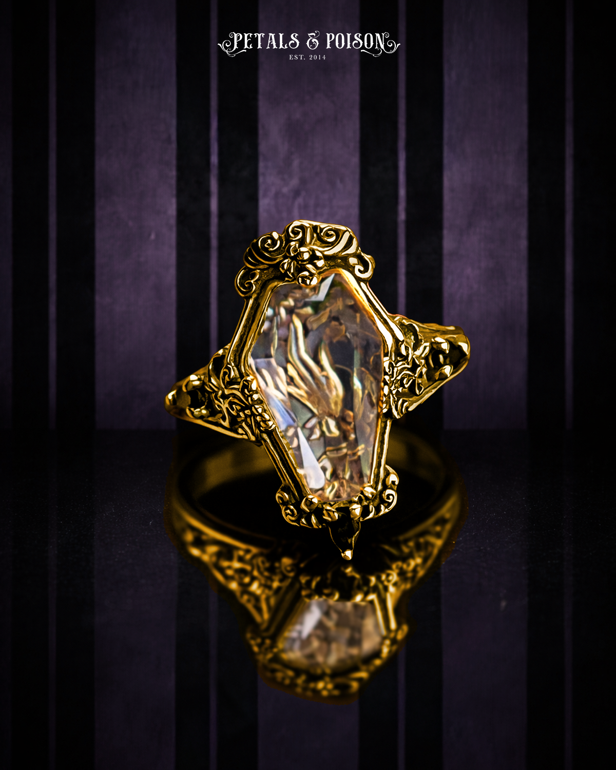 The GOLD "Mourning Hand” Glass Casket Ring – petalsandpoison