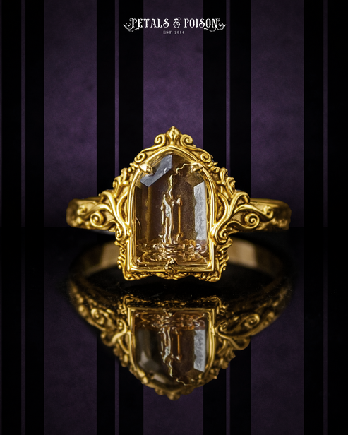 The GOLD "Mourning Candle” Glass Casket Ring – petalsandpoison